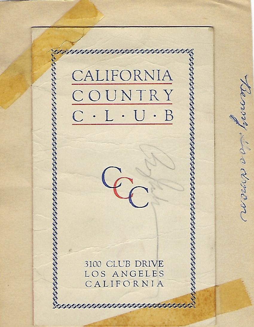 Benny Goodman Signed Callifornia Country Club Scorecard