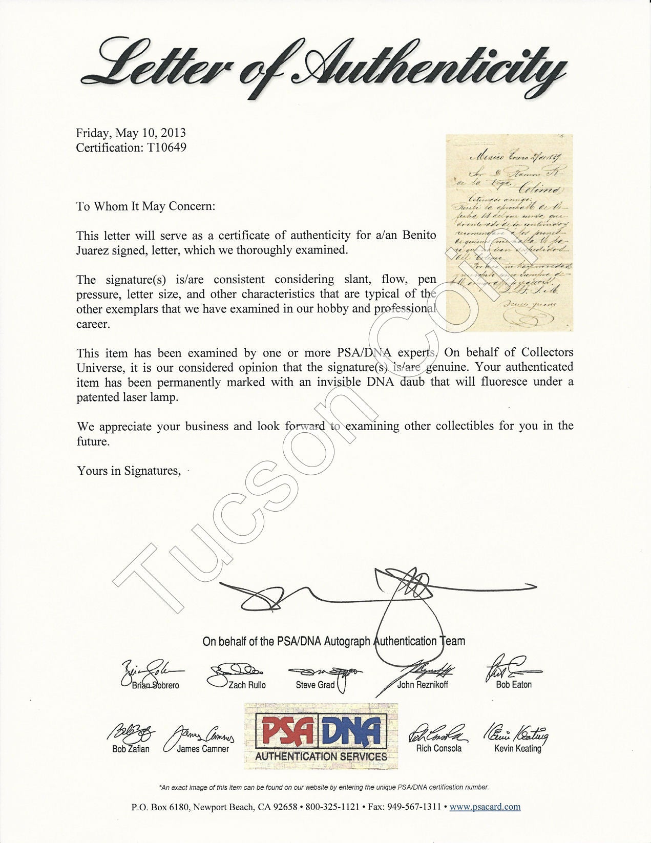 Benito Juárez Handwritten Signed Note