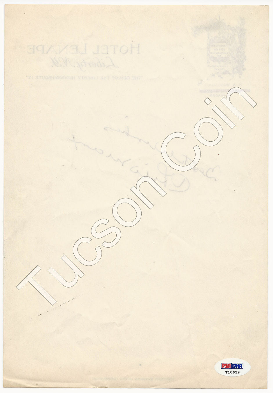 Chico Marx Signature on Hotel Lenape Letterhead